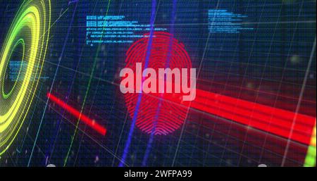 Image of red biometric fingerprint with scope scanning and data processing Stock Photo - Alamy
