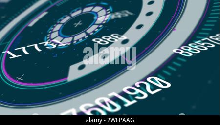 Image of scope scanning, numbers changing and digital arrows on blue background Stock Photo - Alamy