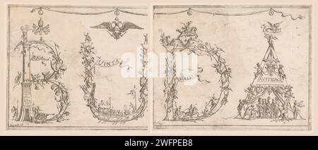 Buda in sierletters, 1686 print The ornamental letters D and A. The ...