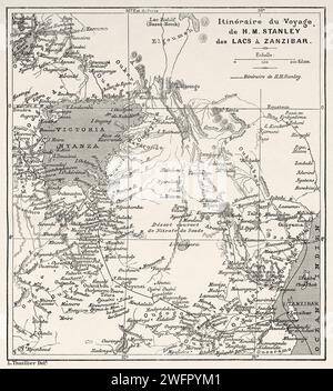 Stanley's Journey Itinerary Map. Africa. Emin Pasha Relief Expedition ...