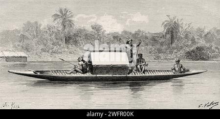 Indigenous Dayaks in a traditional boat, Kalimantan. Borneo Island ...