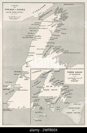 Ancient map of Newfoundland, 19th century illustration Stock Photo - Alamy