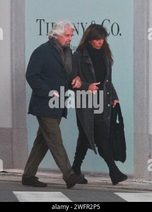 Milan, . 31st Jan, 2024. Milan Beppe Grillo with his wife Parvin Tadjk ...