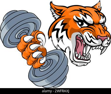 Tiger Mascot Weight Lifting Barbell Body Builder Stock Vector Image ...
