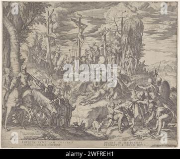 Longinus stabs the crucified Christ with a lance, print maker: Jean ...
