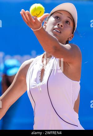 Priscilla Hon of Australia in action during her first-round match at ...