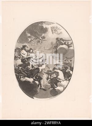 Guns on the Olympus, Michel DiGIGY, After Simon Vouet, 1640 print France paper engraving ...