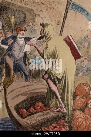 Cholera epidemics in Spain. Barcelona. 1865. Engraving of the arrival ...