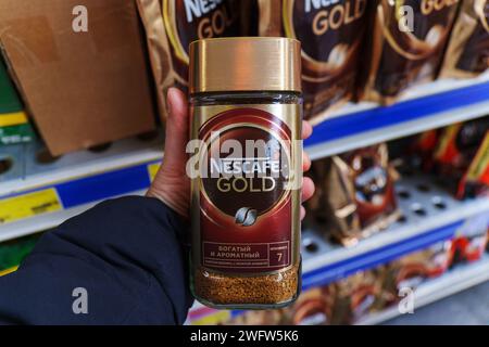 glass packings of the Nescafe Gold instant coffee by Nestle corp Stock ...