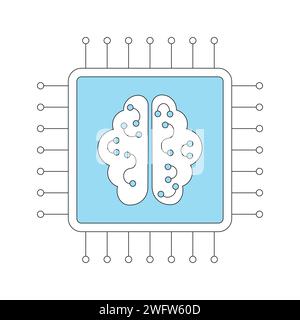 Data Input Line Icon. AI Artificial Intelligence Computer Chip Symbol. Algorithm Process System ...