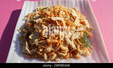 Crispy and crunchy Papad Mamra or Papad chavanu mixture of puffed rice ...