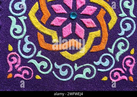 Beautiful and colourful Rangoli backdrop. Designer pattern of sand art ...
