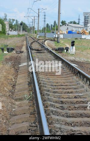 Railway tracks, electric lines, metal rails on which electric trains ...