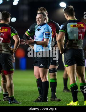 Referee Tom Foley in action during Harlequins vs Leicester Tigers, The ...