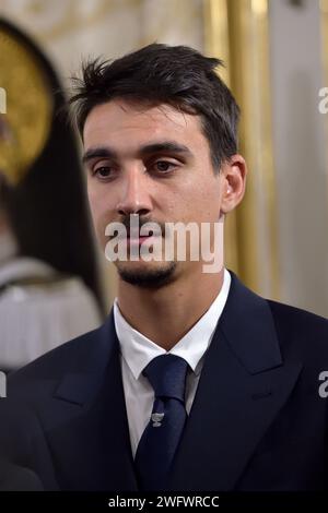 Lorenzo Sonego, an Italian tennis player, during a match at the Hong ...