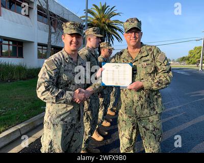 On Jan. 18, 2024, Capt. M.W. Meno presented UT2 Andrew Becerra with a ...