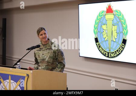 Command Sgt. Maj. (Ret.) Brian Bertazon, speaks during a change of responsibility ceremony held ...