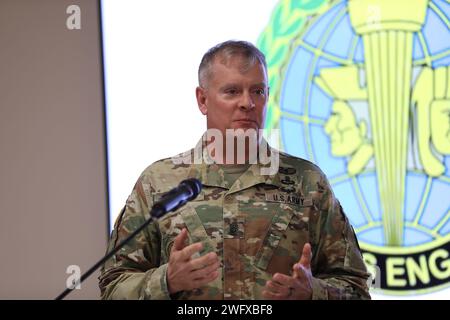Command Sgt. Maj. (Ret.) Brian Bertazon, speaks during a change of responsibility ceremony held ...
