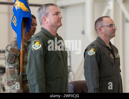 Col. Terence McGee, 349th Air Mobility Wing commander, speaks to ...