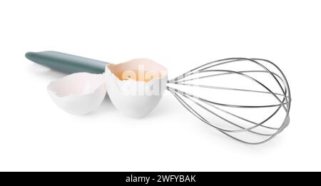 Whisk and broken egg isolated on white Stock Photo - Alamy