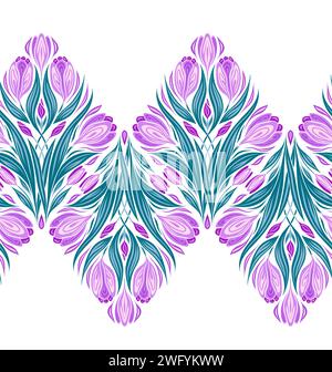 Vector seamless border with geometric crocuses. Horizontal frieze with ...
