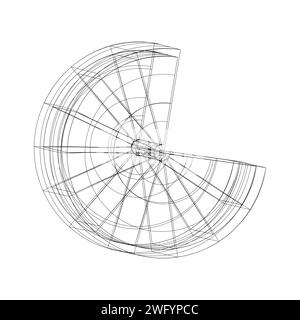 Line art vectors of object which is formed from circle, isometric view ...