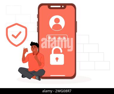 Privacy policy in mobile login with password code concept illustration ...