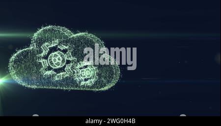 Image of data processing with cloud and cogs over caucasian ...