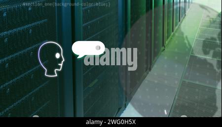 Image of ai chat and globe over computer server room Stock Photo - Alamy