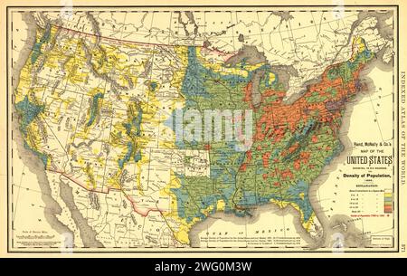 An 1890's map of the United States of America showing old place names ...