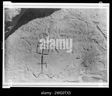 17th-century rock inscription, New Mexico, USA. This inscription was ...