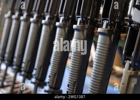 New Modern Machine Guns in Row in Switzerland Stock Photo - Alamy