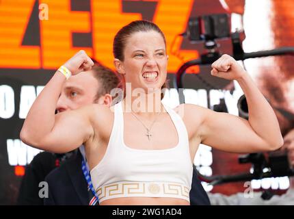 Francesca Hennessy during the weigh in at BOXPARK Wembley, London ...