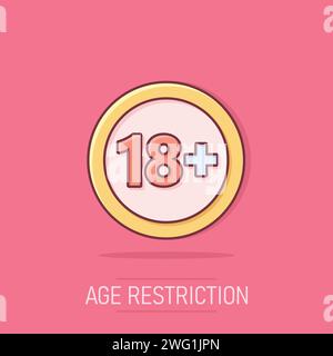 18 plus icon in comic style. Adult only cartoon vector illustration on ...