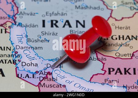 The Strait of Hormuz, the Gulf of Oman, and Iran pinned on a political ...