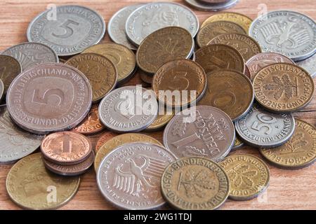 The Coins of the former currency Deutsche Mark in Germany Stock Photo ...