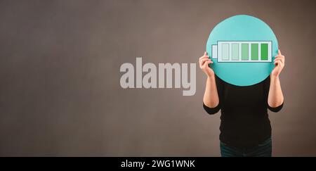 Battery loaded, positive thinking and mental health concept, energy ...