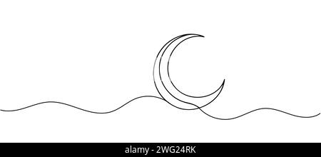 Moon continuous one line art drawing of isolated outline vector ...