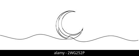 Moon continuous one line art drawing of isolated outline vector ...