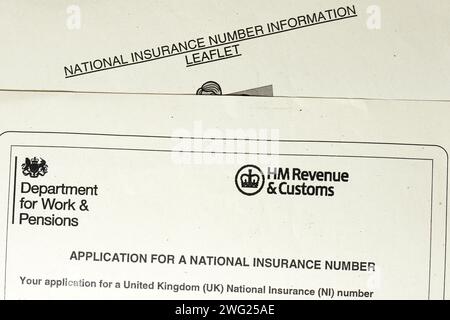 Application for a national insurance number form document by the ...