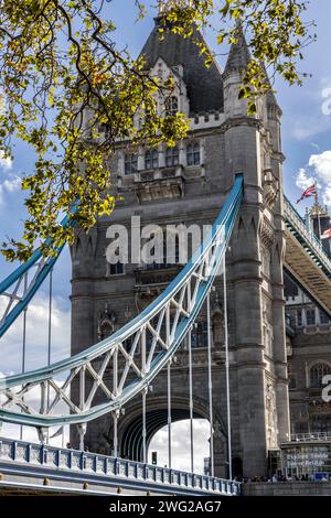 London's iconic Tower Bridge in its raised position Stock Photo - Alamy