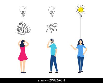 Simplify complex process background. Untangled problem, confuse, lightbulb idea concept. Vector ...