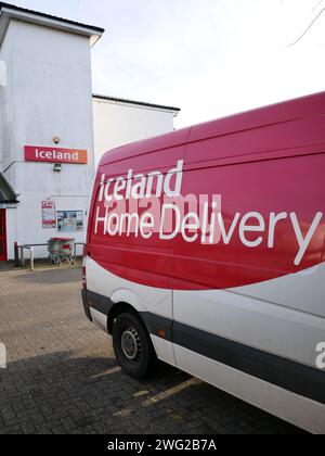 Iceland home delivery van, parked behind Iceland store, England UK ...