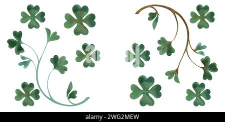 St. Patrick's Day watercolor set with green leafes, ivy, clover ...