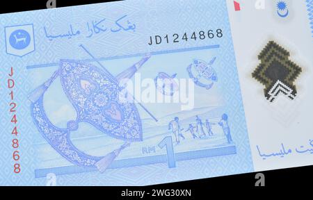 Obverse of One Ringgit banknote printed by Malaysia, that shows Five ...