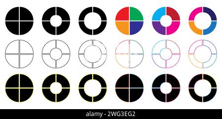 Four parts of circle. Pie chart with four same size sectors. Vector ...