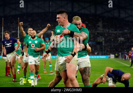 Ireland's Dan Sheehan after scoring their side's third try during the ...