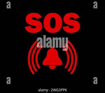SOS abbreviation and ringing bell icon on black background Stock Photo ...