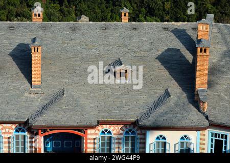 Aerial view of the Hilandar monastery, Mount Athos, Greece Stock Photo ...