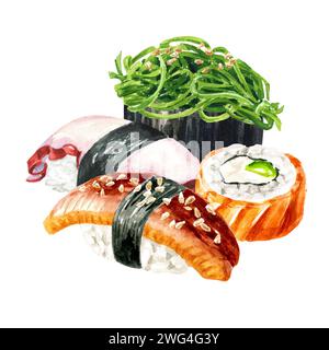 Watercolor hand drawn traditional Japanese sweets. Square frame of ...